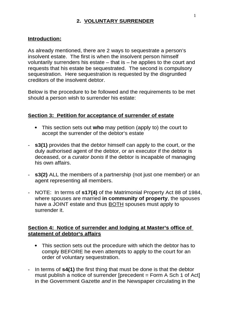 Voluntary Surrender | PDF | Insolvency | Affidavit