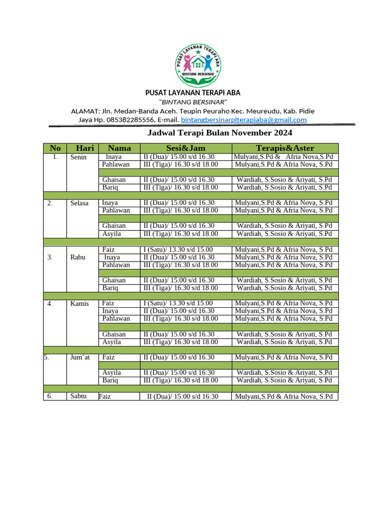Jadwal Terapi - November | PDF