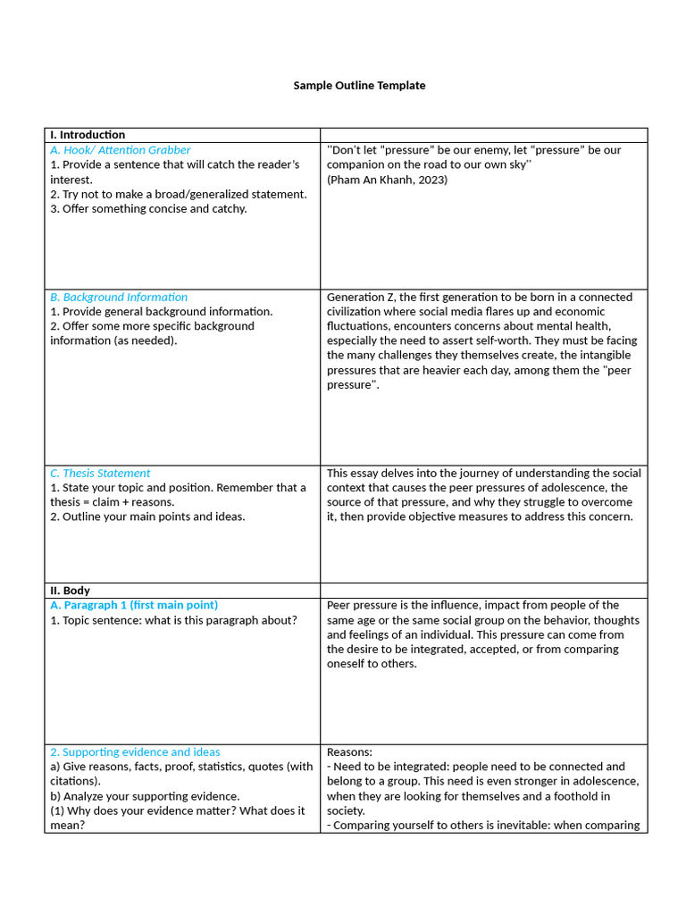 Sample Outline Template Academic Writing 1 1 | PDF | Adolescence ...