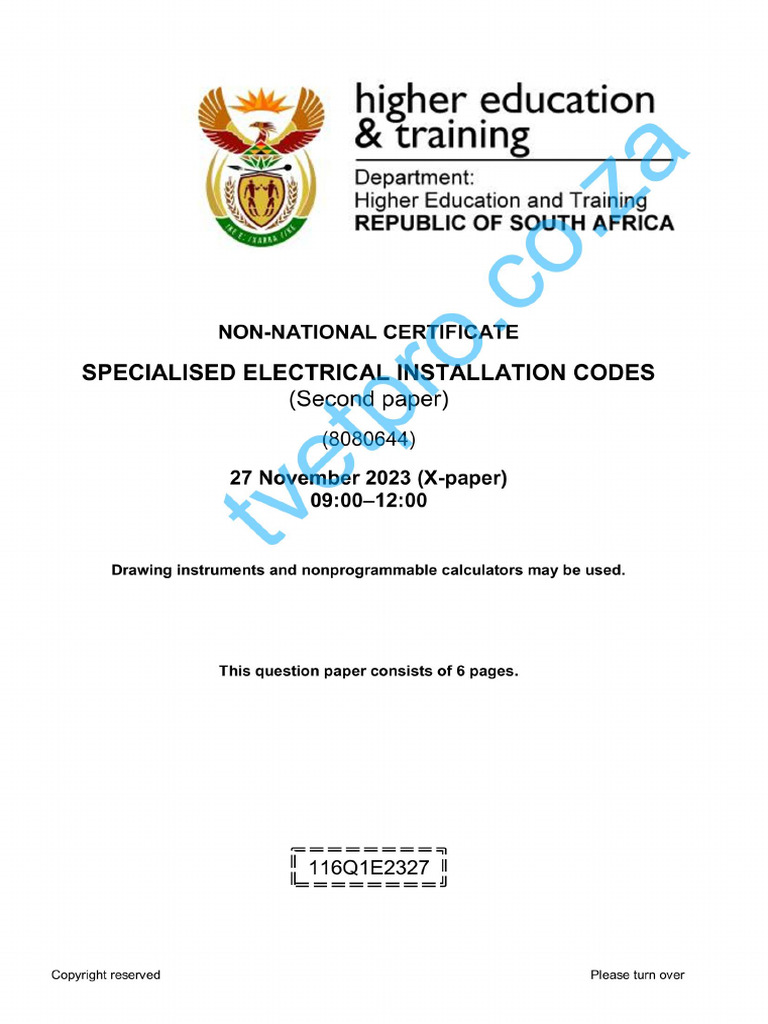 05-2023 T1640 - Specialised Electrical Installation Codes P2 QP Nov | PDF