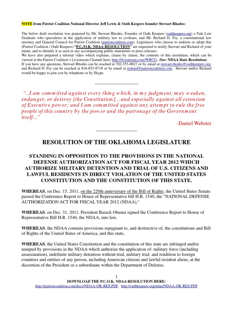 Resolution of The Oklahoma Legislature | Download Free PDF | Article ...