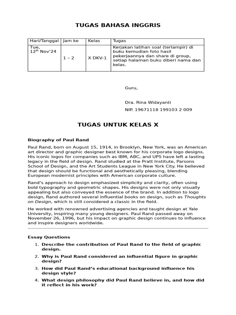 TUGAS B. ING Selasa 12 Nov'24 KLS X DKV-1 | PDF | Logos | Design