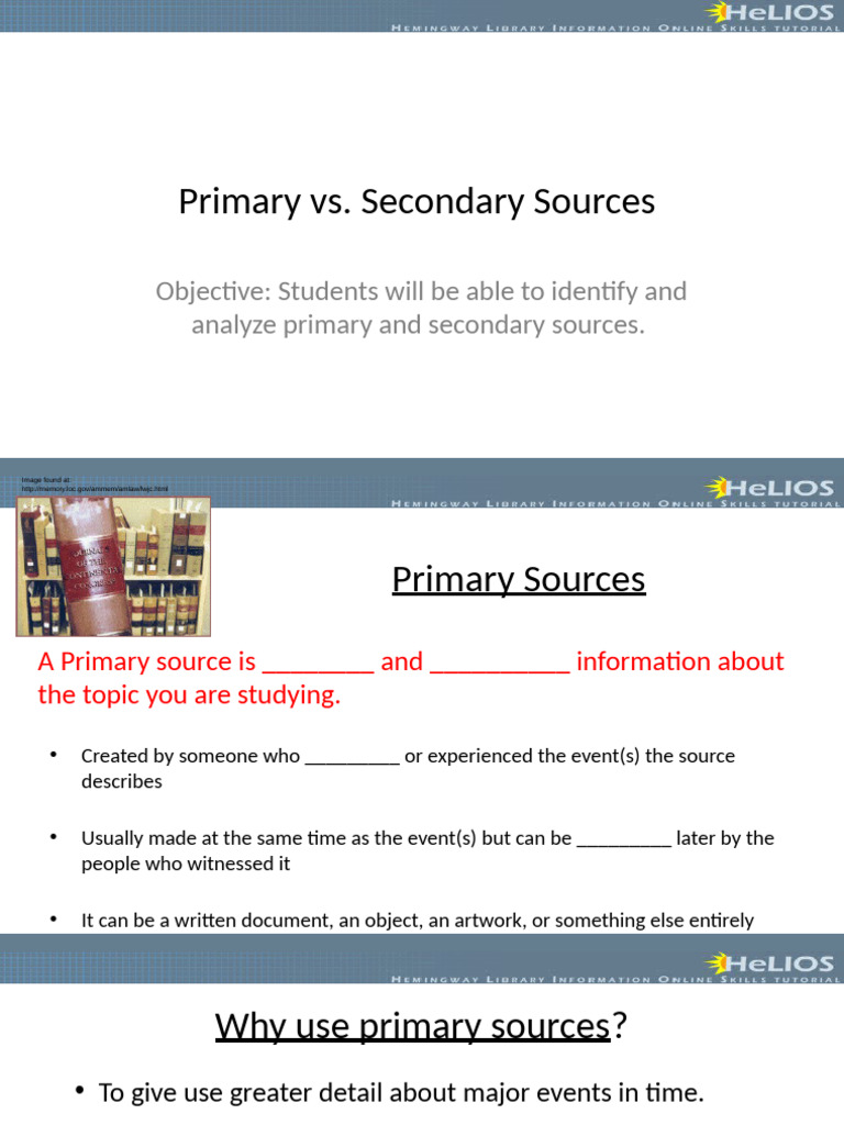 Primary Vs Secondary Sources Student | PDF | Primary Sources | Expert ...