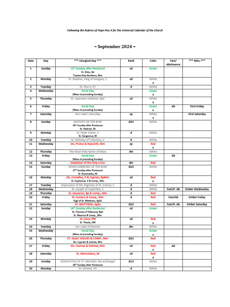 Cal 2409 | PDF | Liturgical Year | Liturgical Calendar
