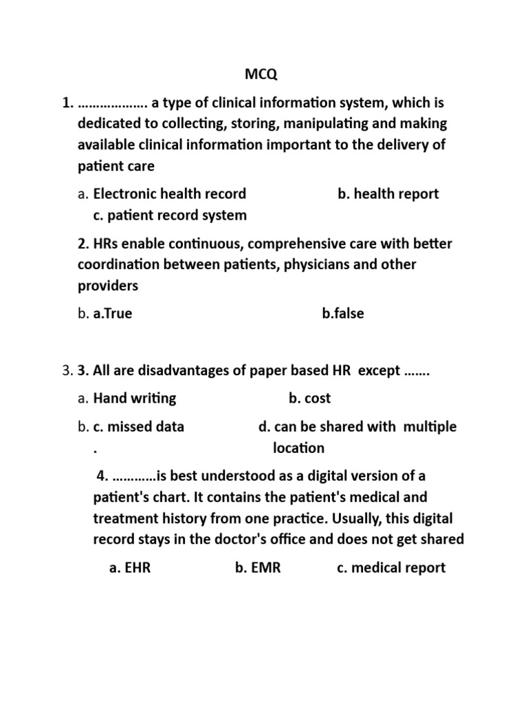 Clinical Information Systems MCQs | PDF