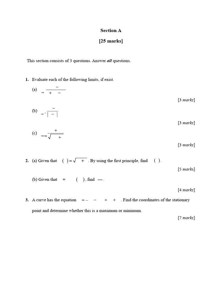 Calculus and Limits Exam Questions | PDF | Function (Mathematics ...