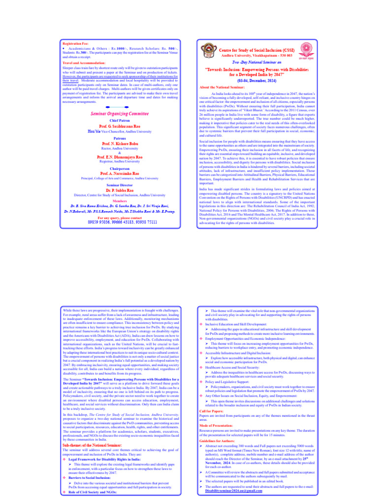Disability Seminar Brochure,Dec-2024 | PDF | Disability | Social Exclusion