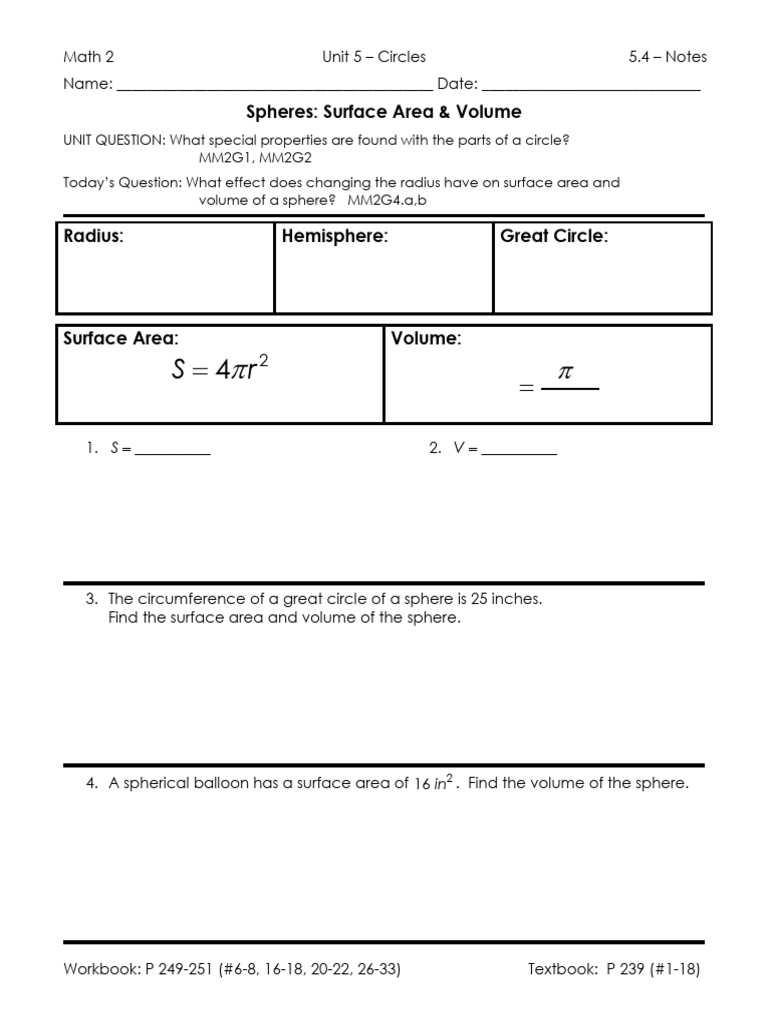 Spheres: Surface Area & Volume Practice | PDF | Sphere | Area