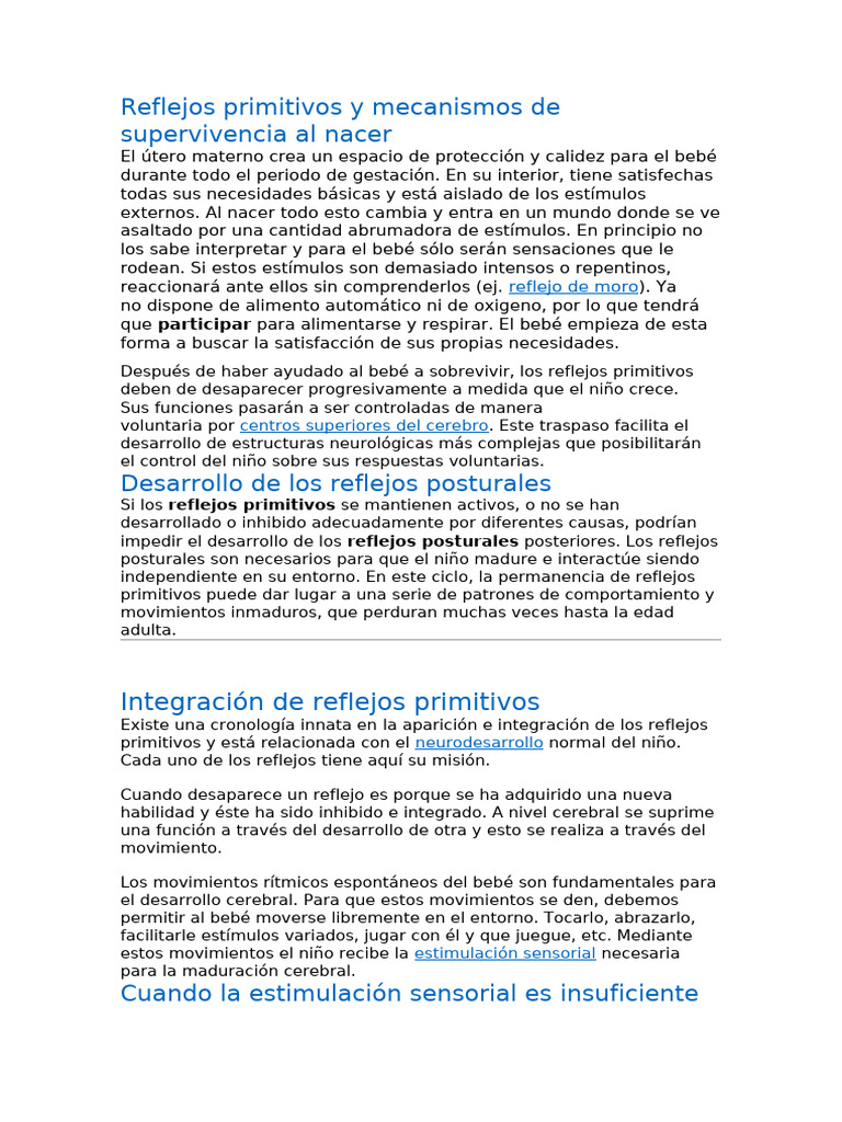Reflejos Primitivos y Mecanismos de Supervivencia Al Nacer | PDF ...