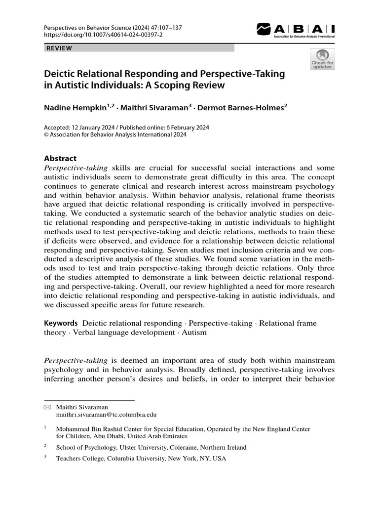 Deictic Relational Responding and Perspective Taking in Autistic ...