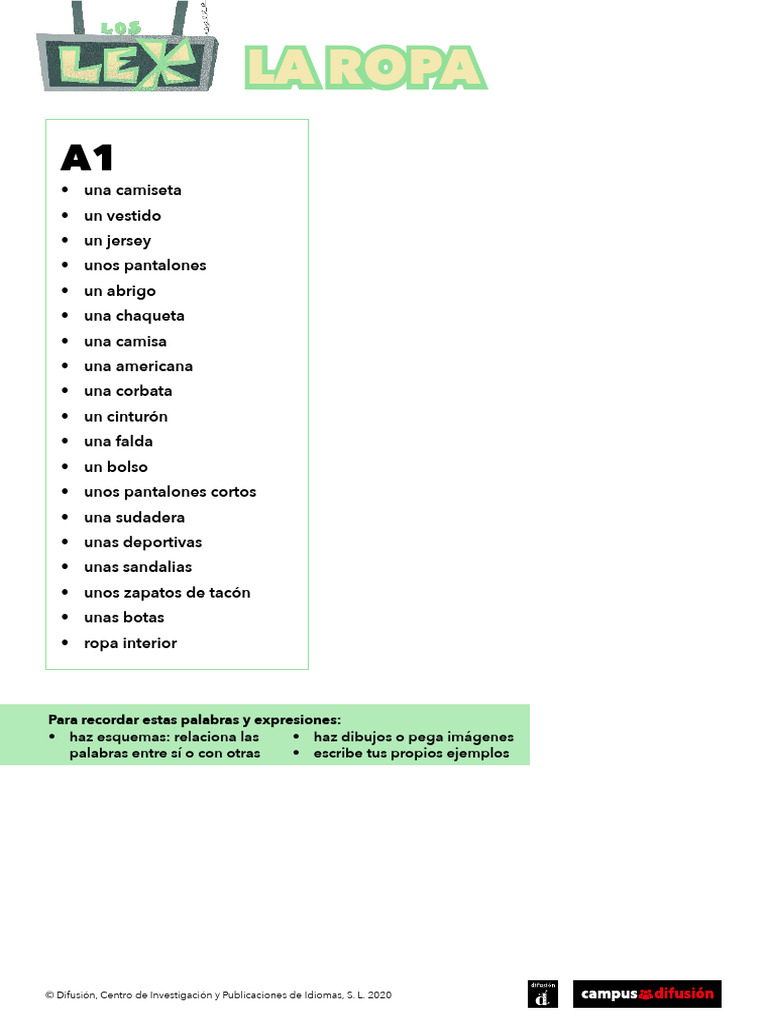 Lex06 Ropa Lexico A1 | PDF