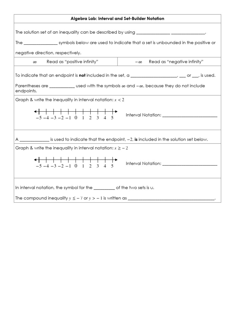 Algebra Lab Interval and Set-Builder Notation | PDF | Interval ...