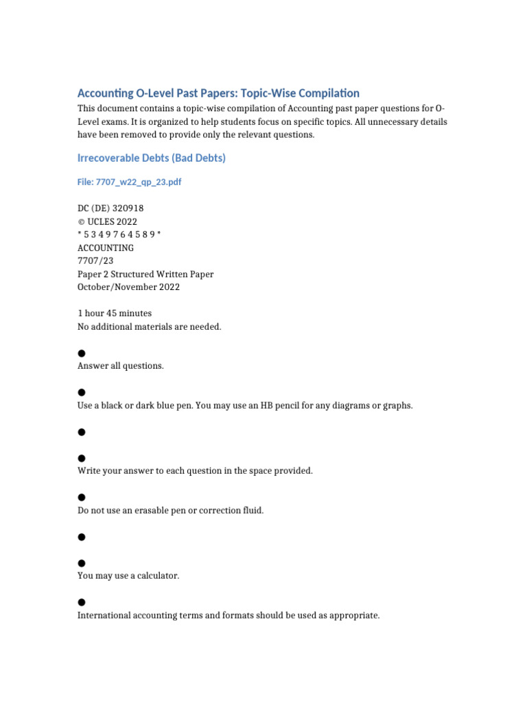 Refined Accounting Past Papers Classification | PDF | Debits And ...