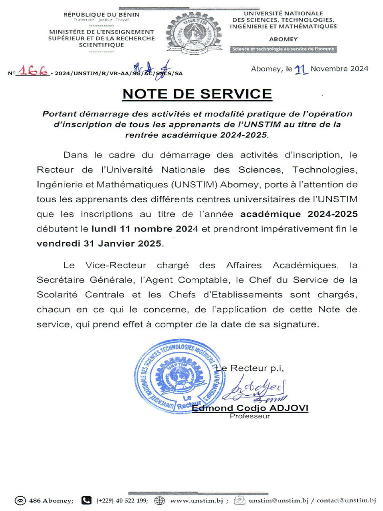 Note de service n°166-24_R-UNSTIM_ portant démarrage des activités et ...