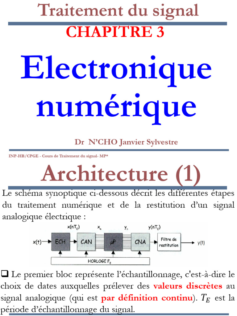 Cours sur le Traitement Numérique du Signal | PDF | Échantillonnage ...