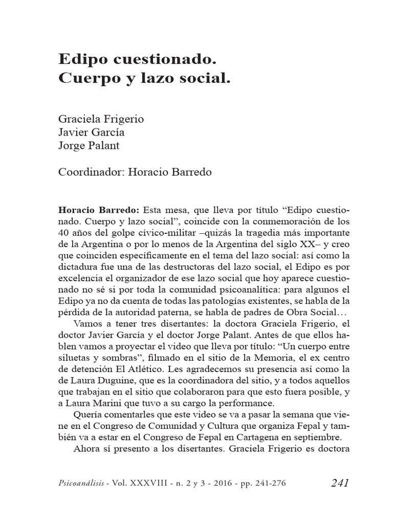 Edipo, Cuerpo y Lazo Social en Psicoanálisis | PDF | Psicoanálisis ...