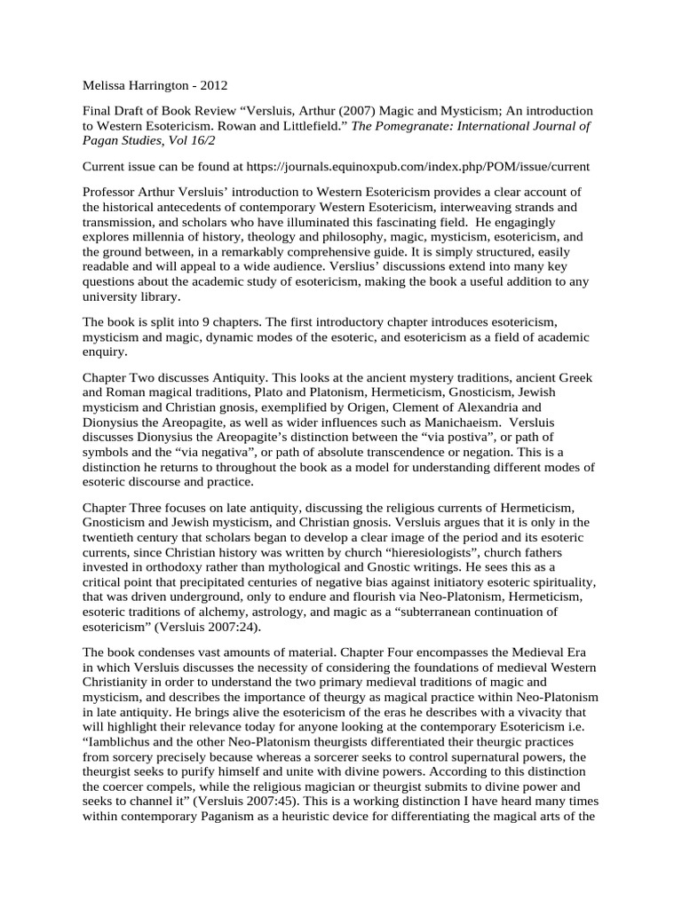 Reviewof Arthur Versluis Introductionof Magicand Mysticismfinaldraft ...