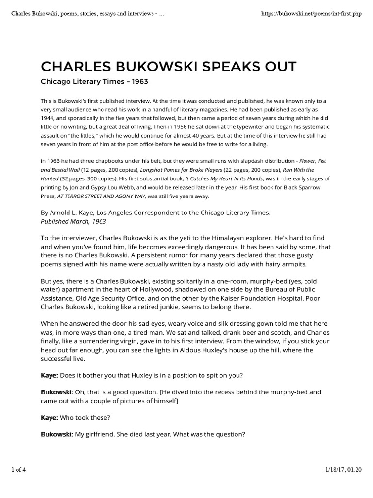 Charles Bukowski, Poems, Stories, Essays and Interviews - CHARLES ...