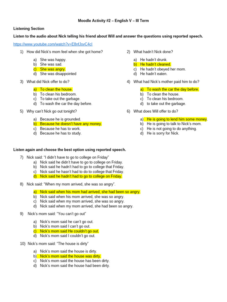 Moodle Activity #2 - English V - III Term | PDF
