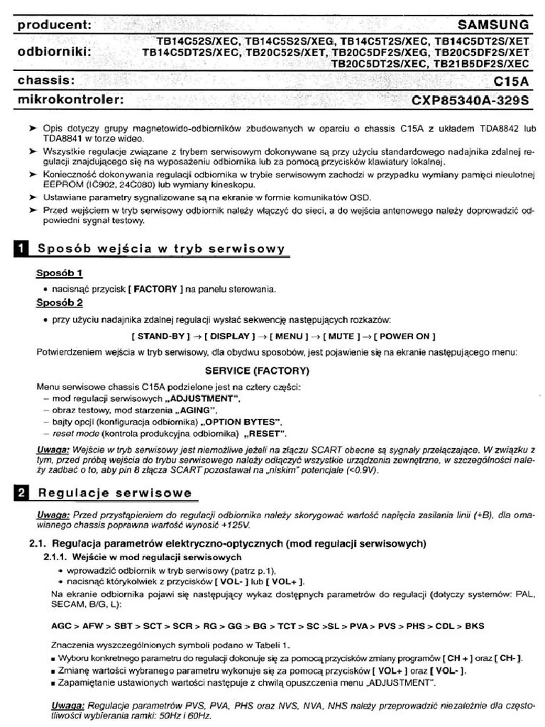 Samsung C15a Chassis Ic Cxp85340a-329s Service-Mode Instruction | PDF