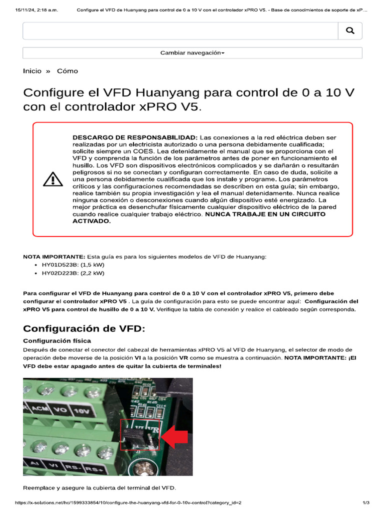 Configure El VFD Huanyang para Control de 0 A 10 V Con El Controlador xPRO V5. | PDF