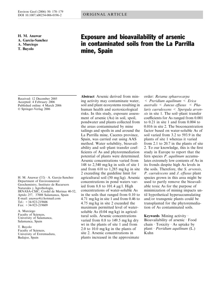 Exposure and Bioavailability of Arsenic in Contaminated Soils From The ...