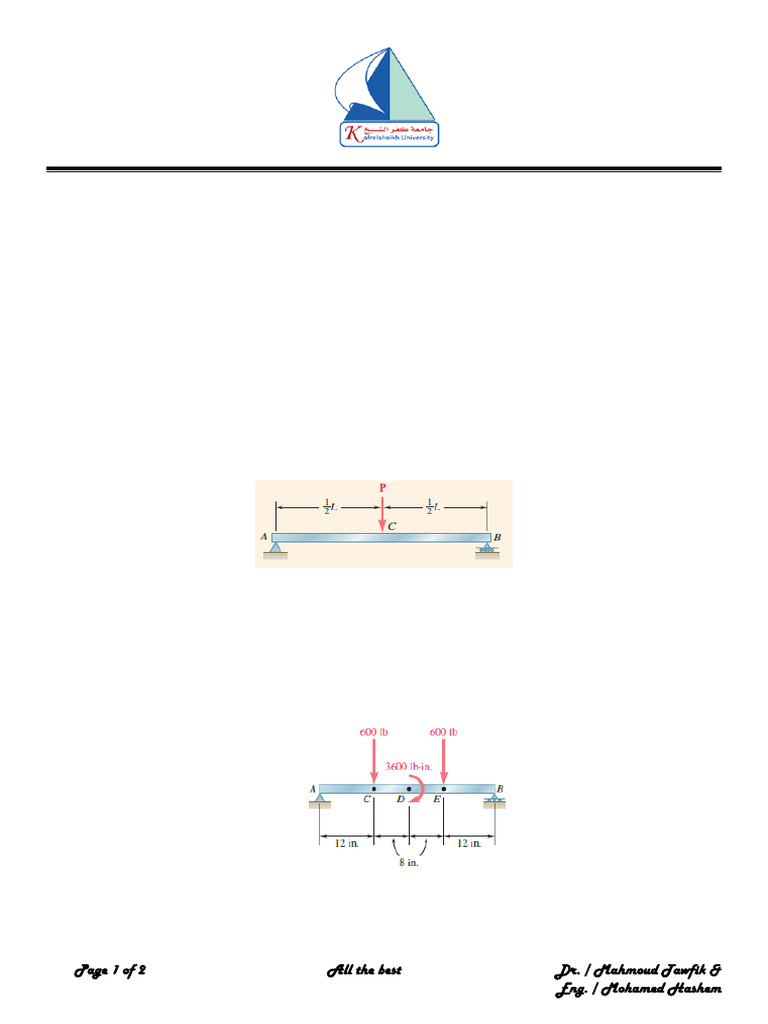 Stress Analysis Sheet (5) Shearing Force and Bending Moment Diagrams ...