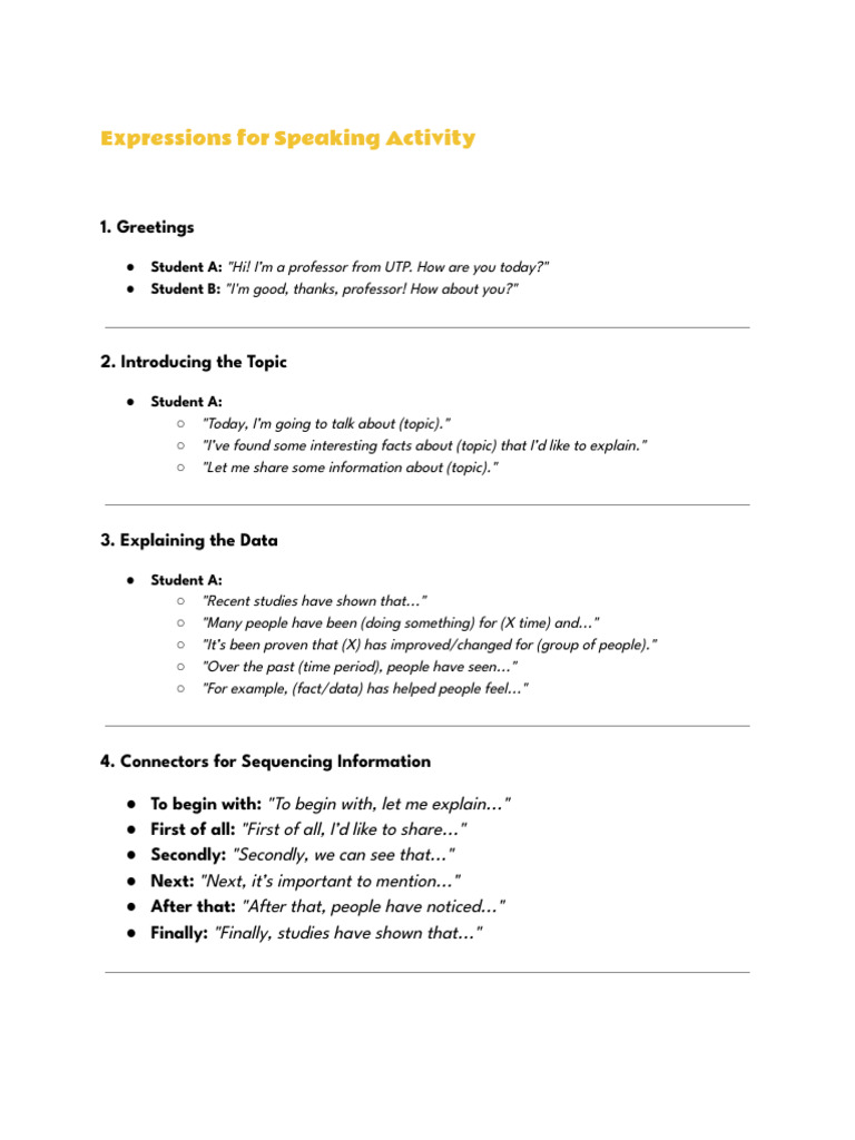 Expressions For Speaking Activity | PDF | Cognition