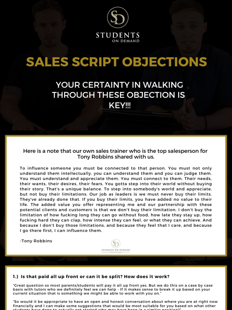 Sales Script Objections Slides | PDF | Sales