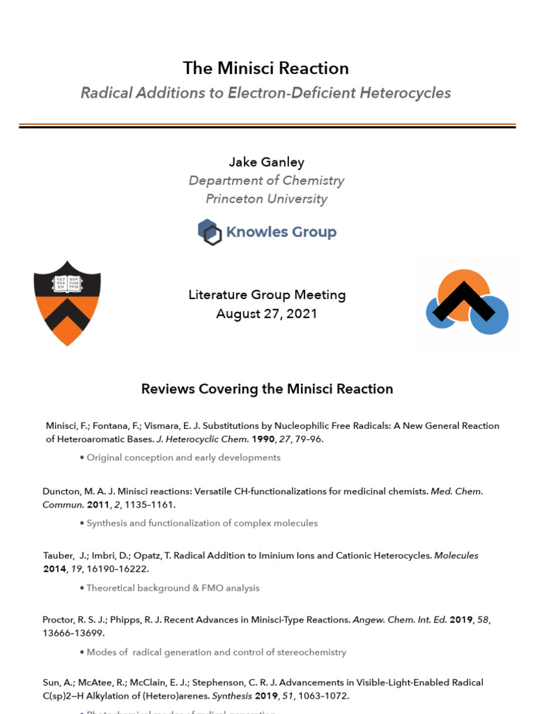 Minisci Reaction Jake Ganley | PDF | Chemical Reactions | Chemical ...