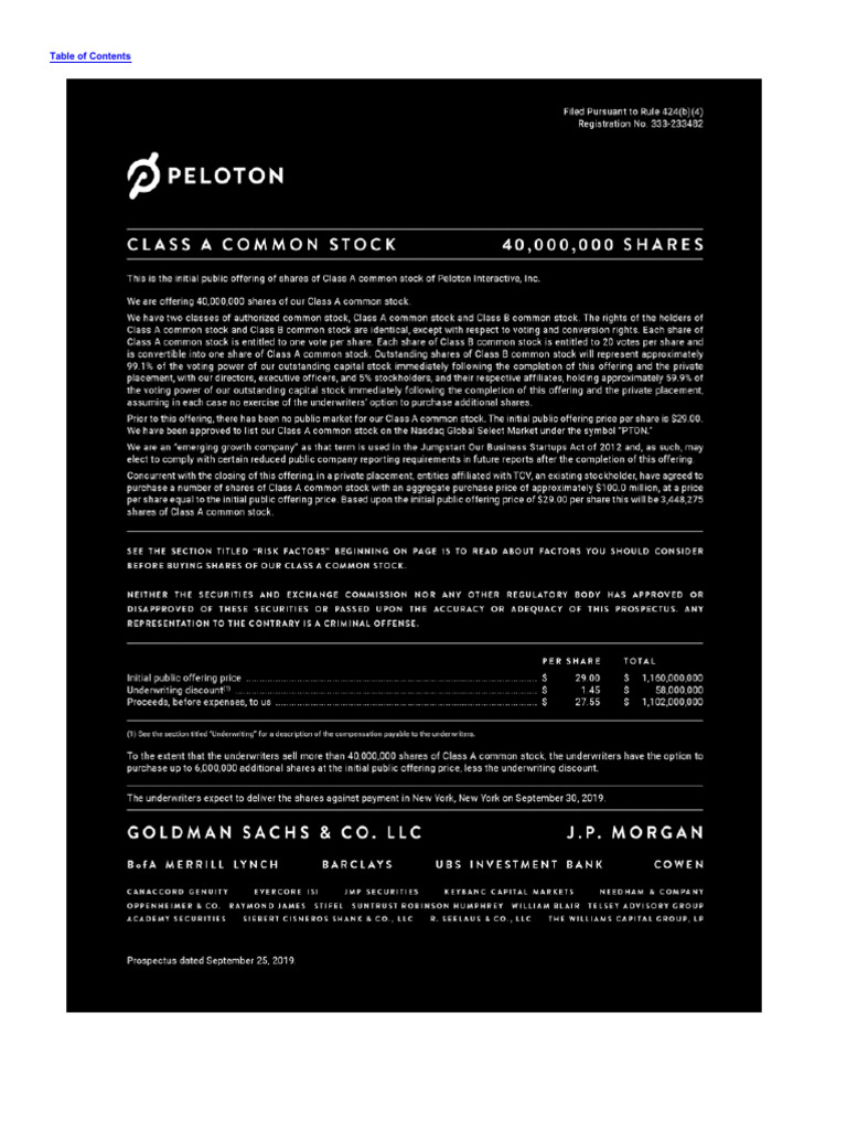 Peloton Prospectus IPO | PDF | Subscription Business Model | Initial ...