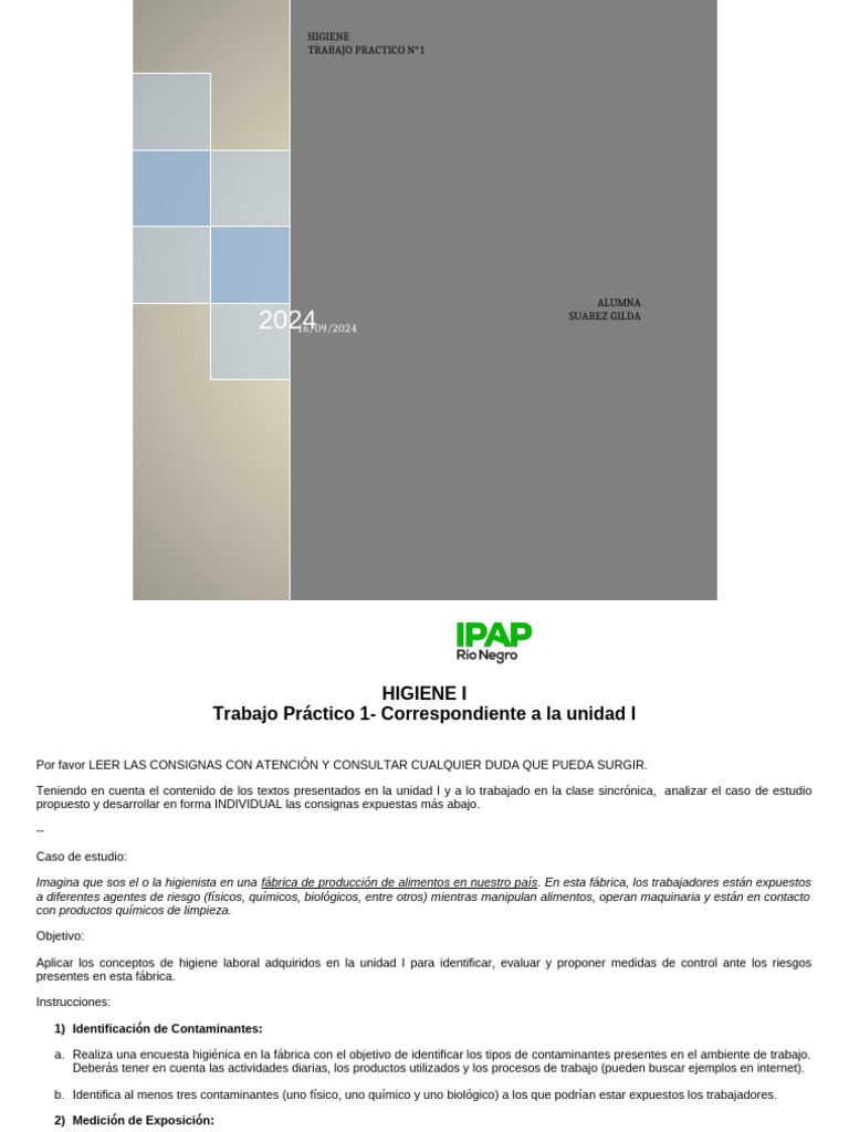 TP 1 Higiene I 2024 - Unidad I 111 | PDF | ruido | Contaminación