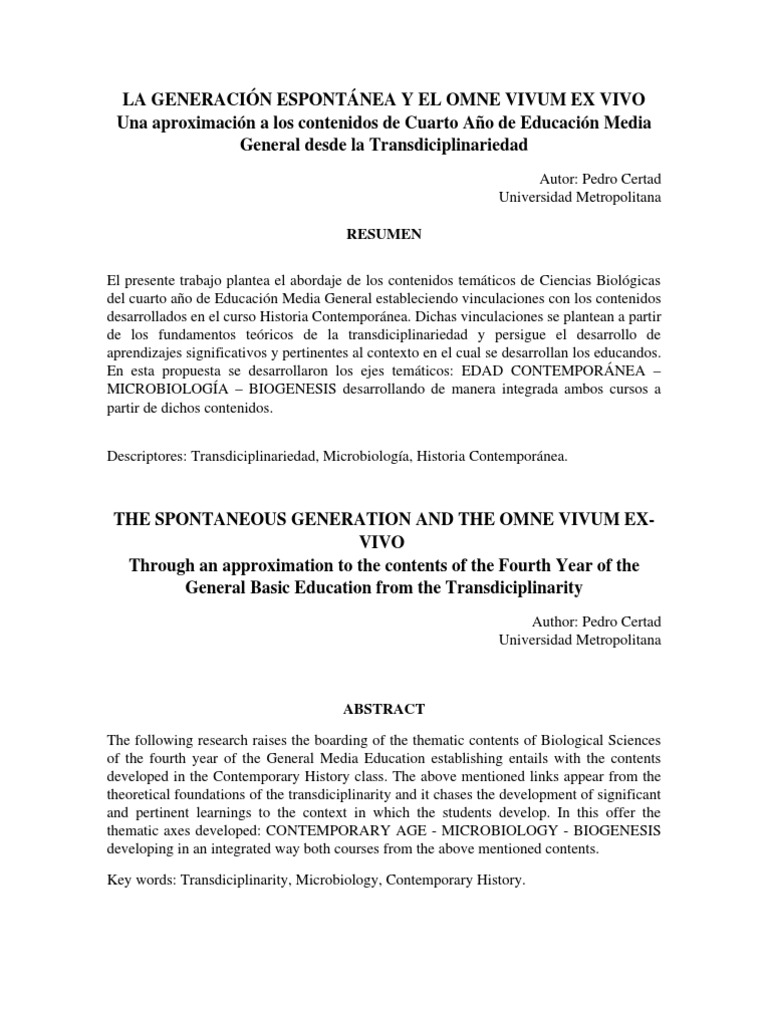 La Generación Espontánea y El Omne Vivum Ex Vivo | PDF | Aprendizaje ...