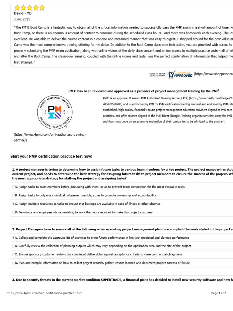PMP Certification Practice Exam (2024) : Exam Prep Sample Questions ...