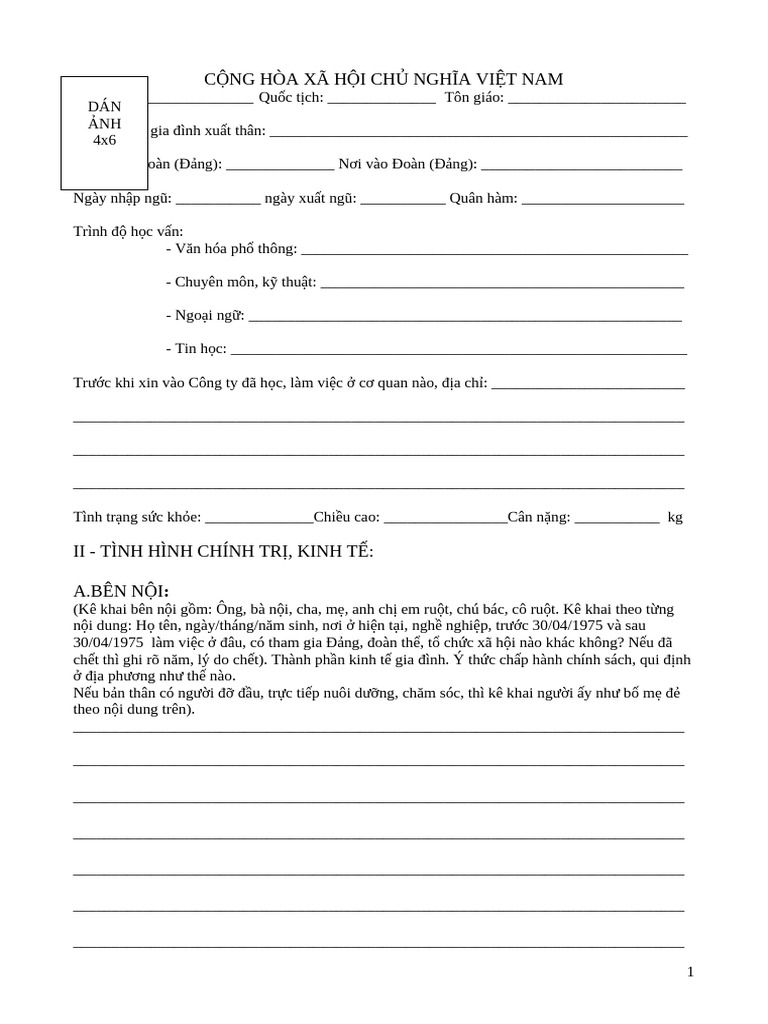 Form So Yeu Li Lich | PDF