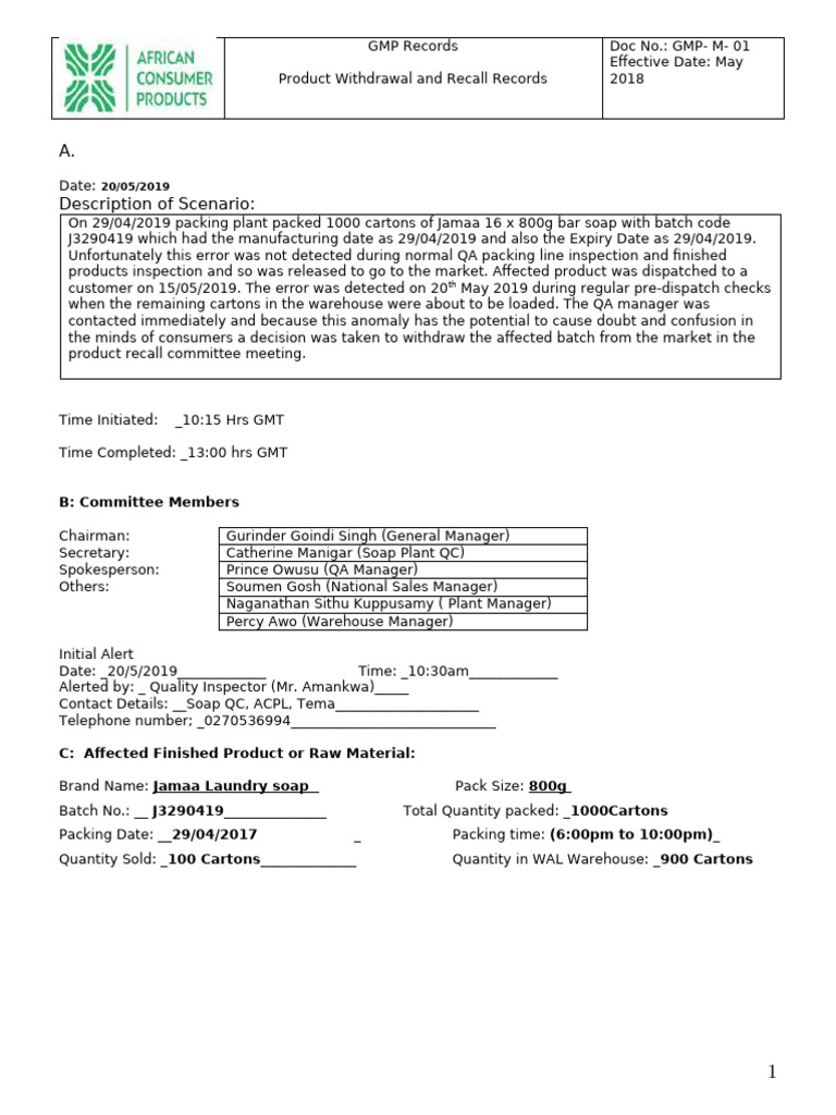 Recall Mock Recall Record 2019 | PDF