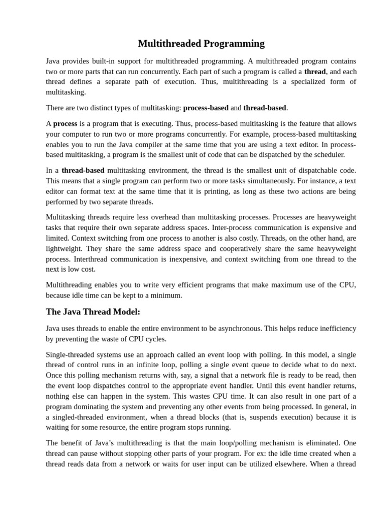 Multi Threading | PDF | Thread (Computing) | Process (Computing) Multi Threading | PDF | Thread (Computing) | Process (Computing)