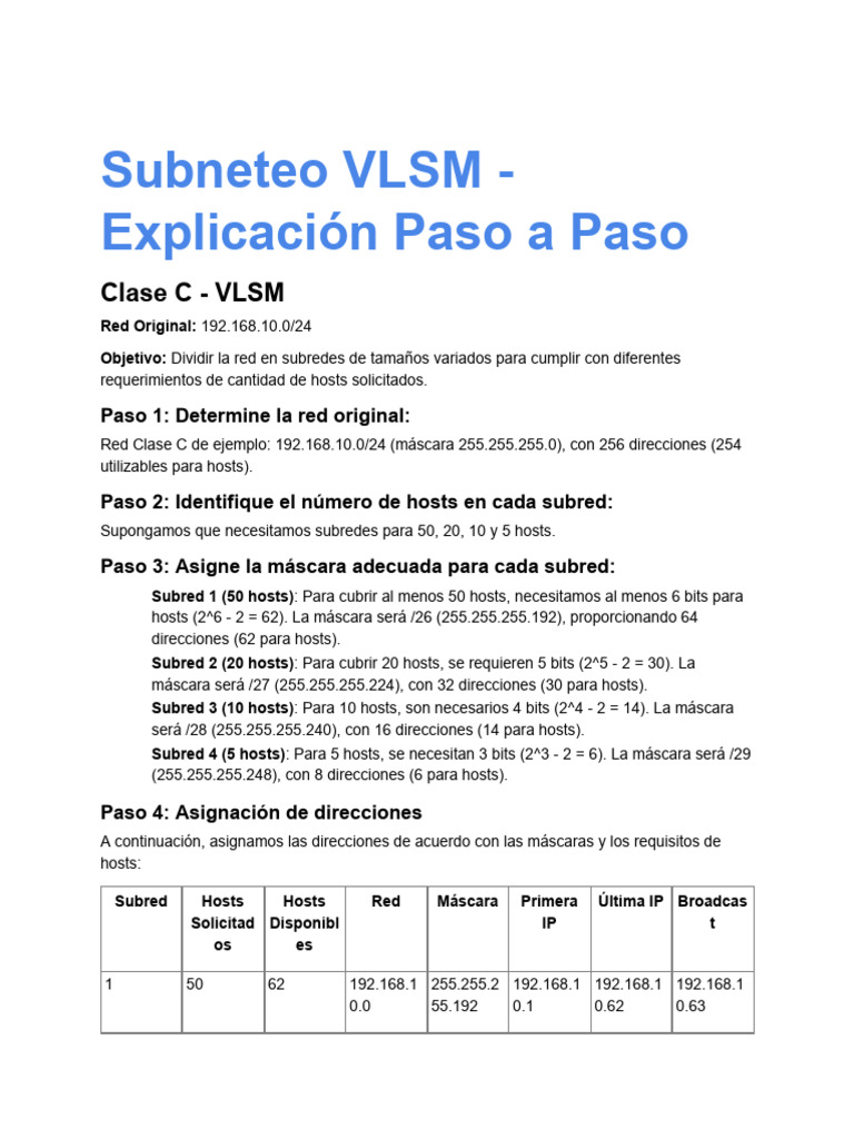 VLSM | PDF | Dirección IP | Redes de computadoras