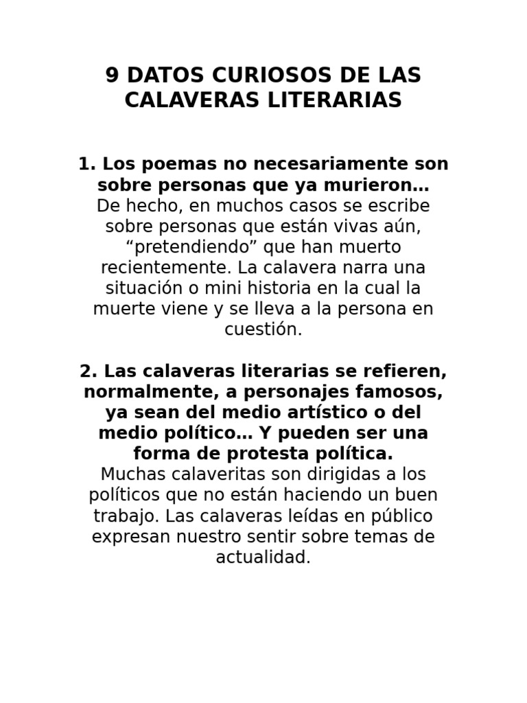 Curiosidades sobre Calaveras Literarias | PDF