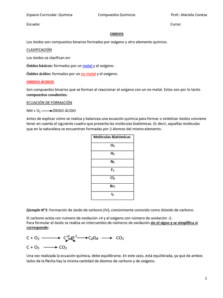 XIDOS. QU-MICA. Prof. Conesa | PDF | Óxido | Compuestos químicos
