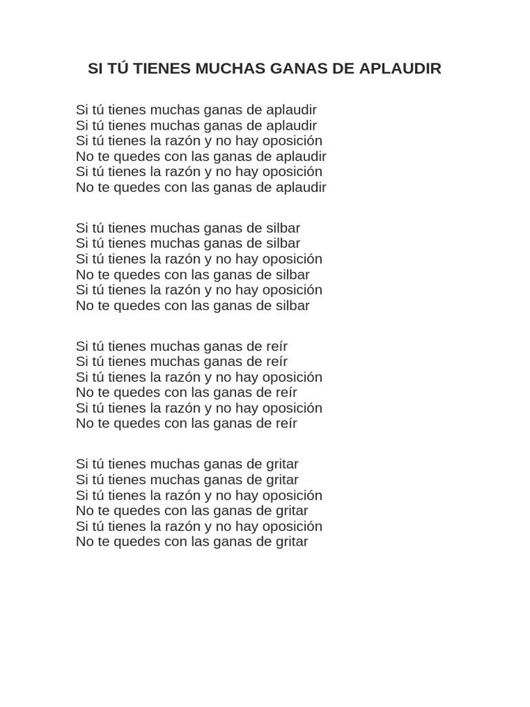 Letra de "Si Tú Tienes Muchas Ganas" | PDF | Relaciones personales ...