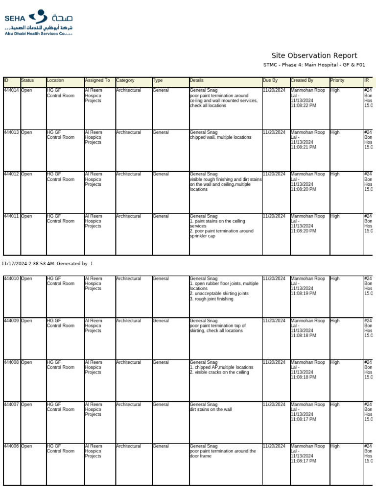 Site Observation Report for Hospital Snags | PDF | Technology & Engineering