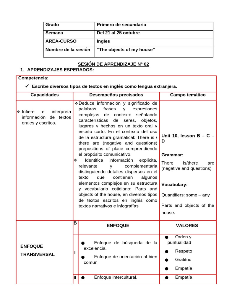 2da - SESION DE APRENDIZAJE - 1ST GRADE - WEEK 2docx | PDF ...