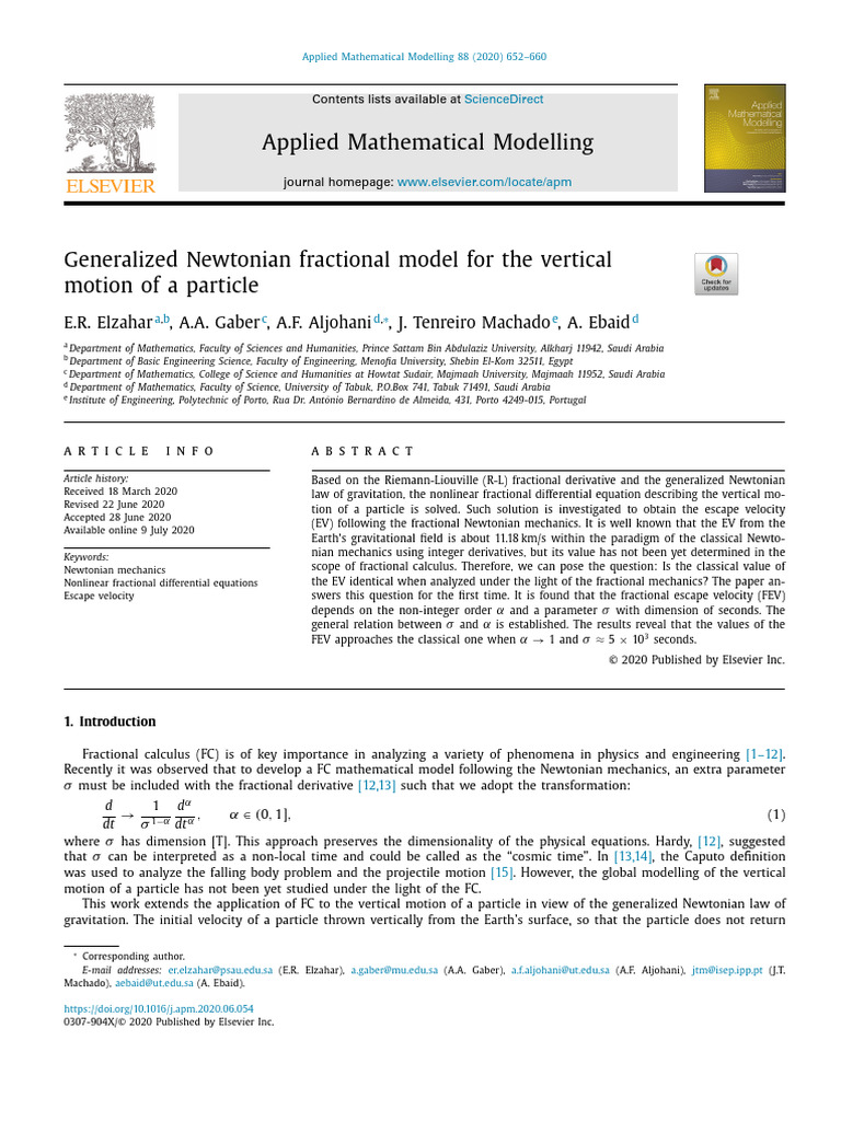 Generalized Newtonian Fractional Model For The Vertical Motion of A Particle | PDF | Classical ...