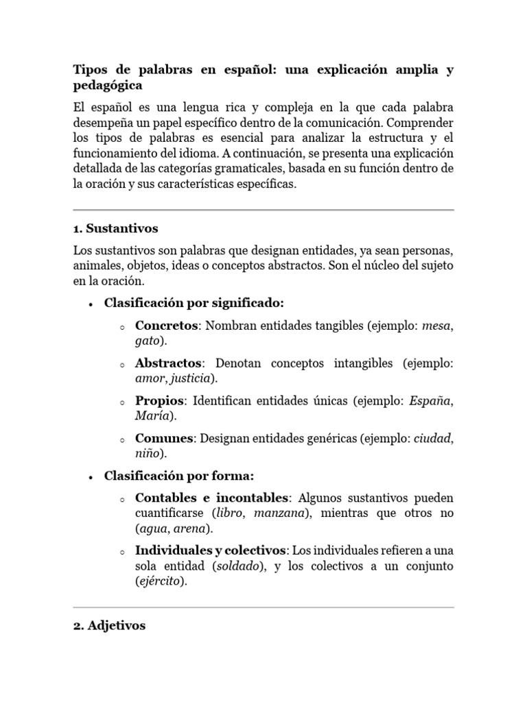 Tipos de Palabras en Español | PDF | Sustantivo | Palabra