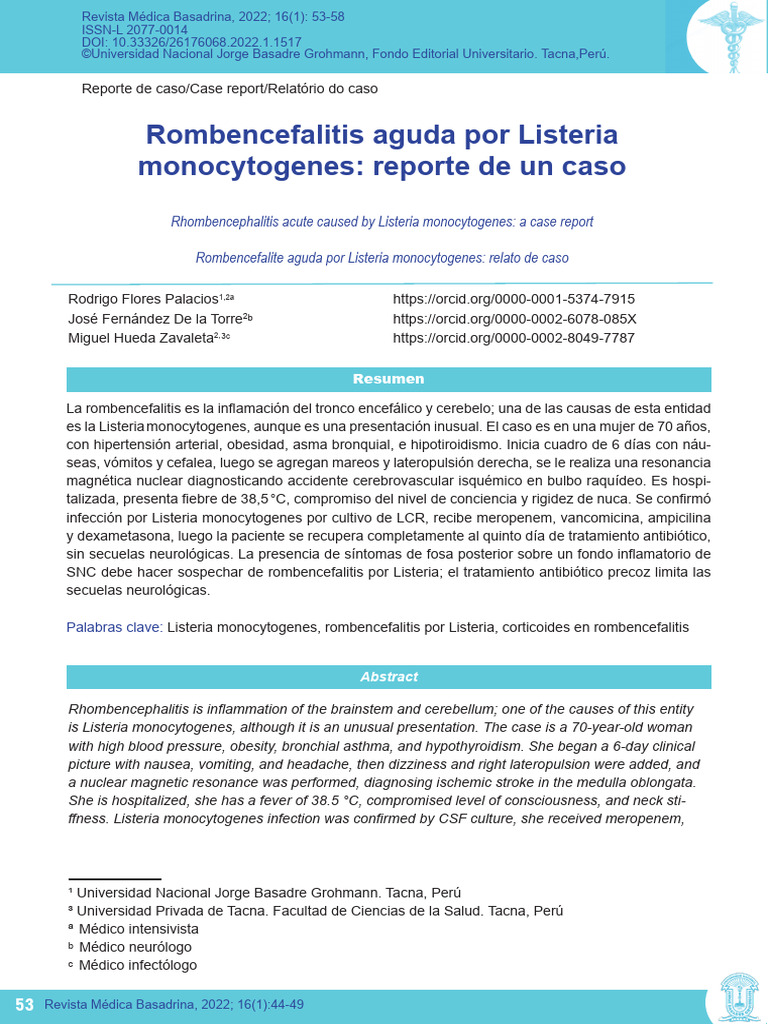 Rombencefalitis por Listeria: Caso Clínico | PDF | Meningitis ...