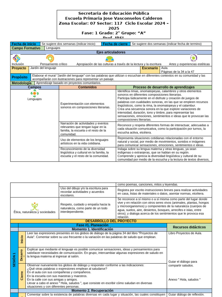 Planeacion Segundo Grado Dos Semanas Lenguajes. | PDF | Comunicación ...