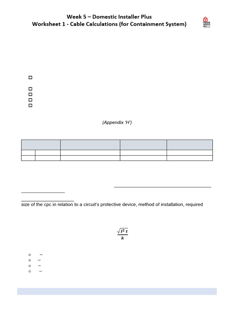 Worksheet 1 - Week 5 Cable Calculations | PDF | Power Engineering | Electricity