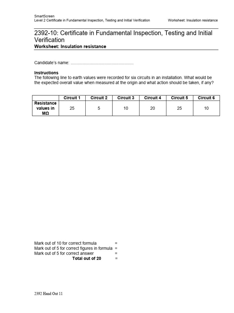 Worksheet Insulation Resistance | PDF