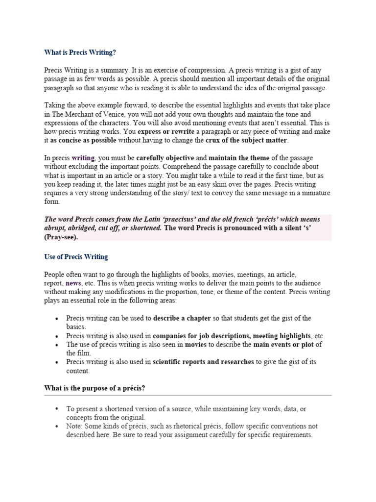 Guide to Precis Writing Techniques | PDF | Word | Linguistics